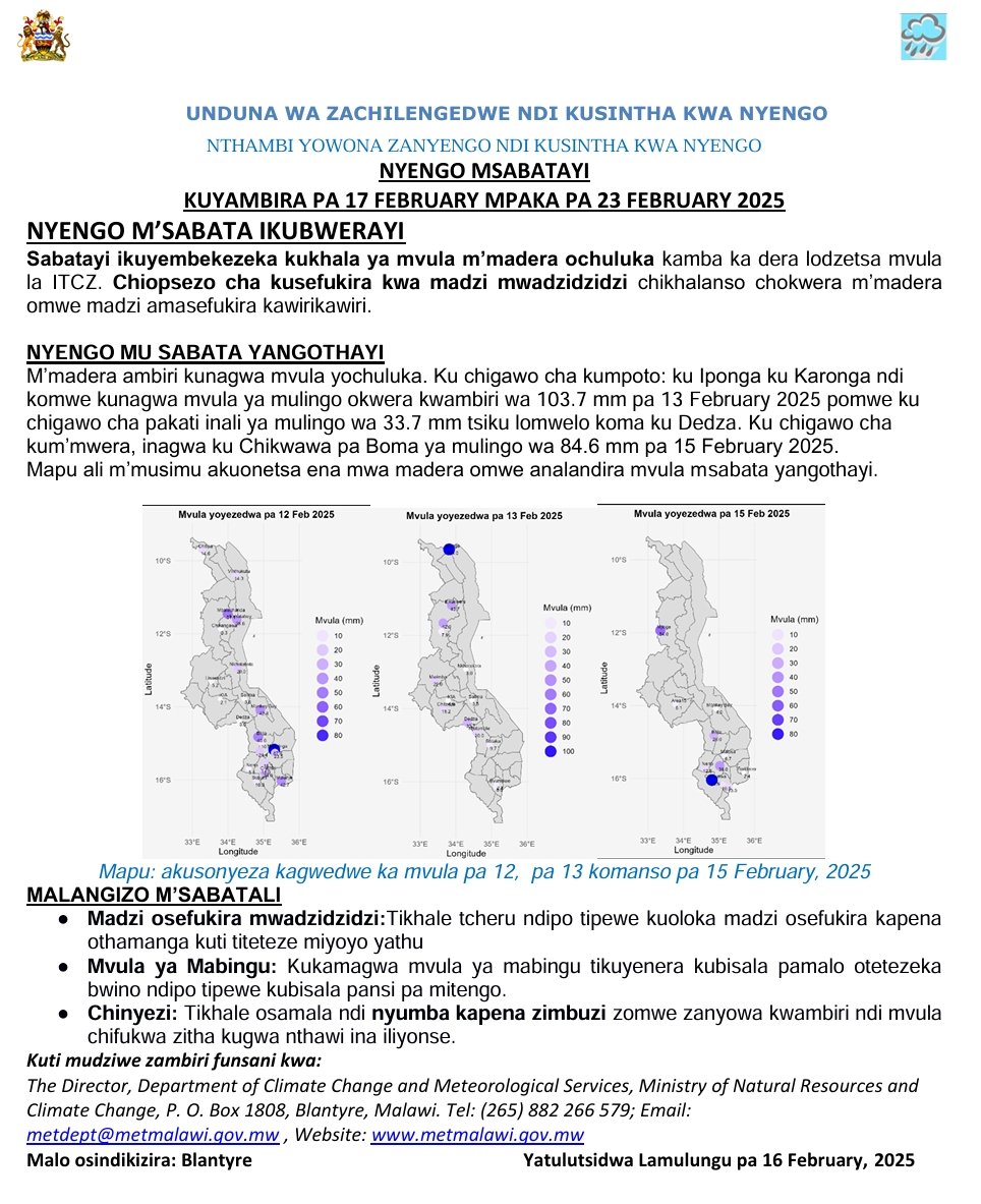 Nyengo msabata ikubwerayi 17- 23 Feb 2025