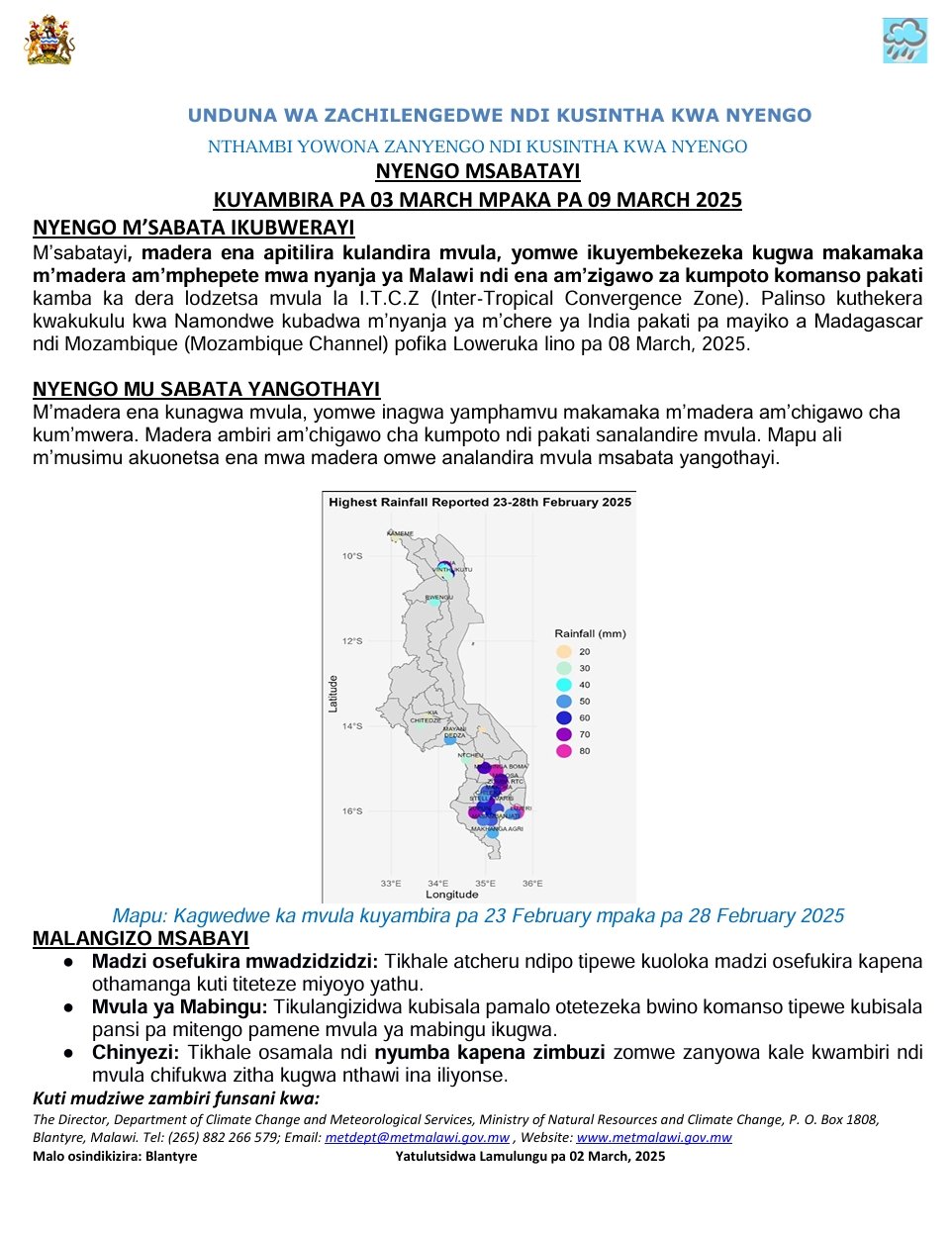 Nyengo msabata ikubwerayi 3- 9 Mar 2025