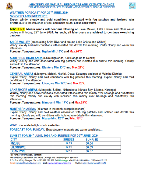 Weather Forecast 29 June 2024