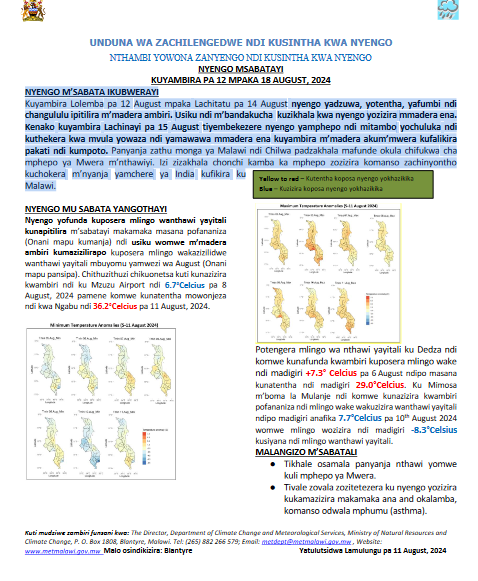 Nyengo msabata ikubwerayi 12-18 August 2024