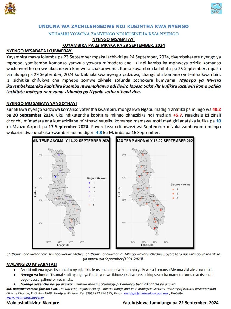 Nyengo msabata ikubwerayi 23- 29 Sept 2024