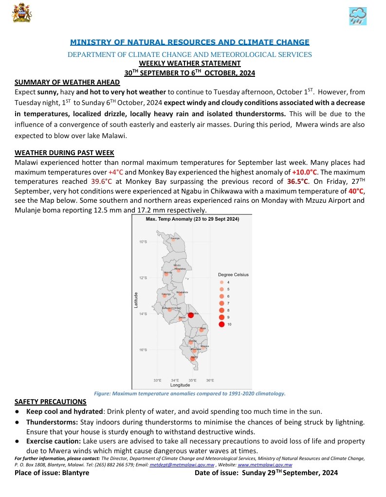Nyengo msabata ikubwerayi 30 Sept - 6 Oct 2024