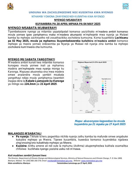 Nyengo msabata ikubwerayi 27 Apr- 4 May 2025