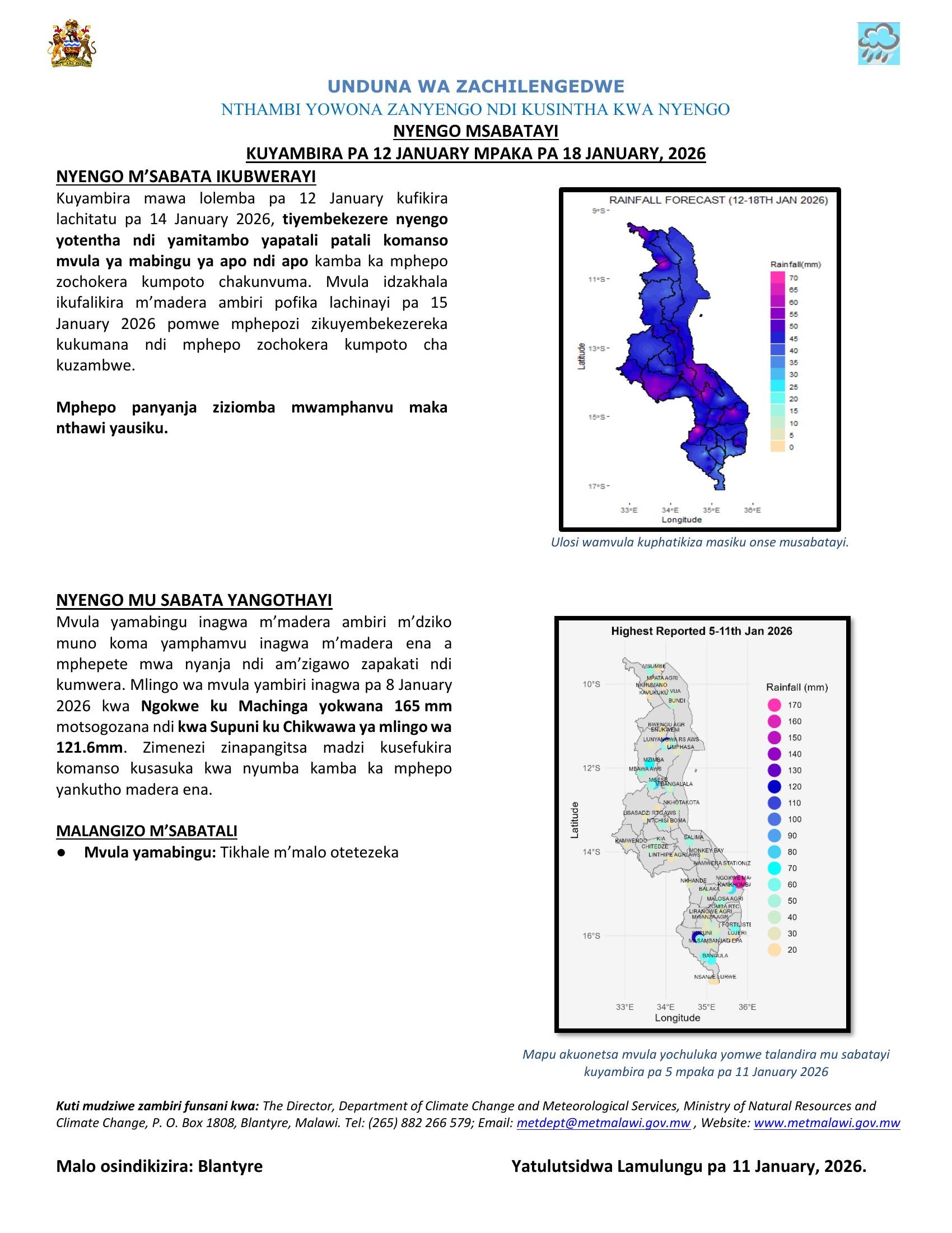 Nyengo msabata ikubwerayi 12-18 Jan 2026