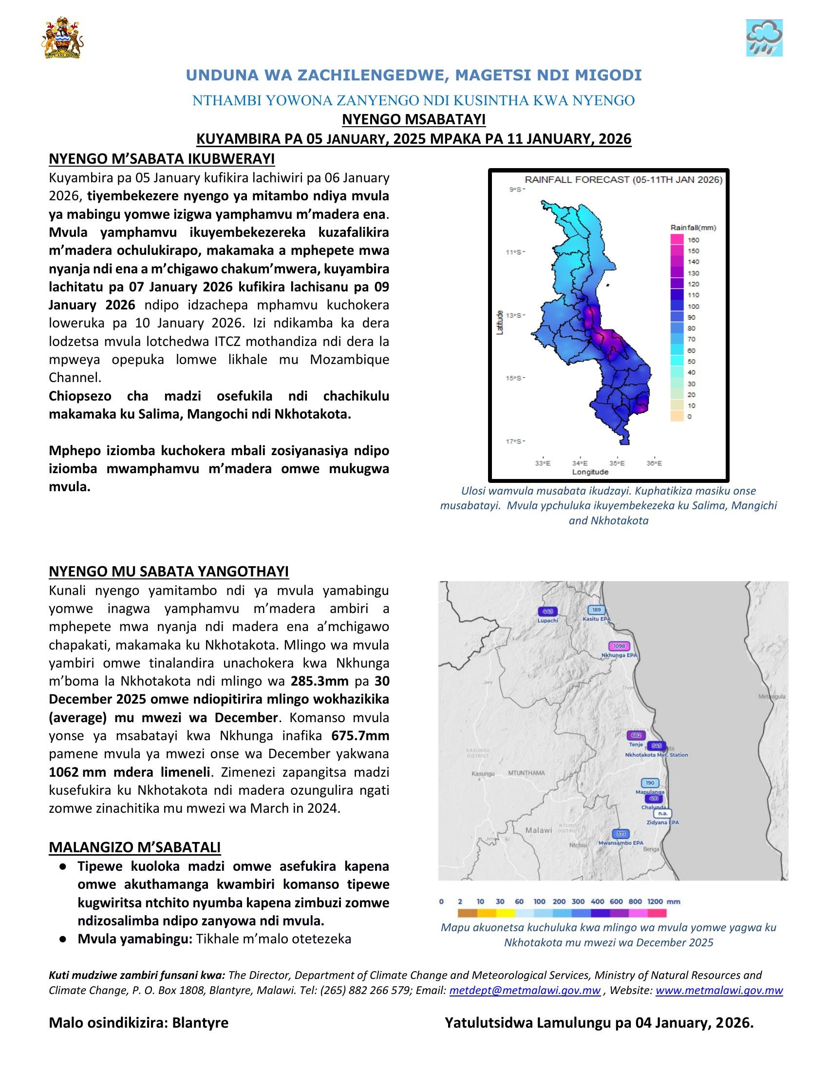 Nyengo msabata ikubwerayi 05-11 Jan 2026