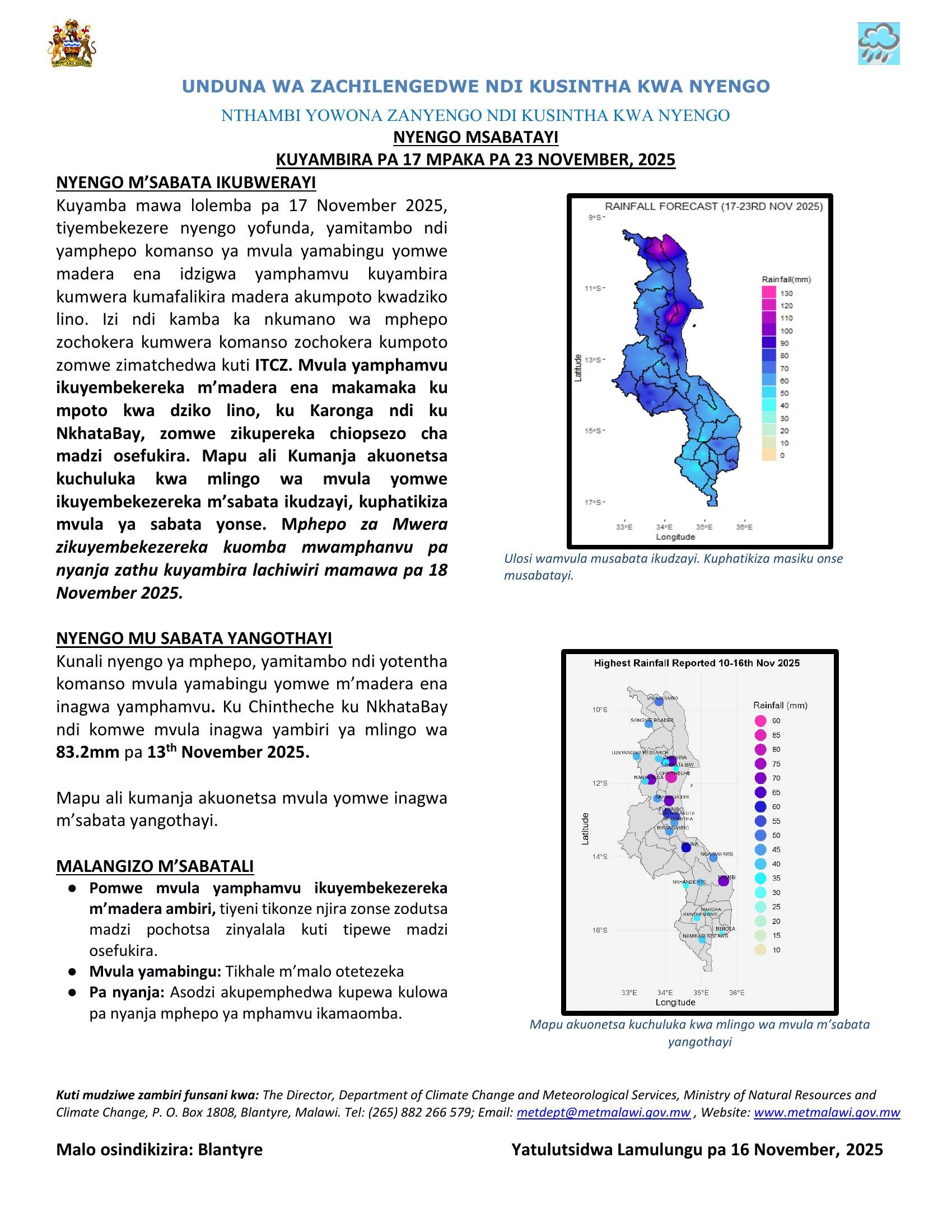 Nyengo msabata ikubwerayi 17-23 Nov 2025