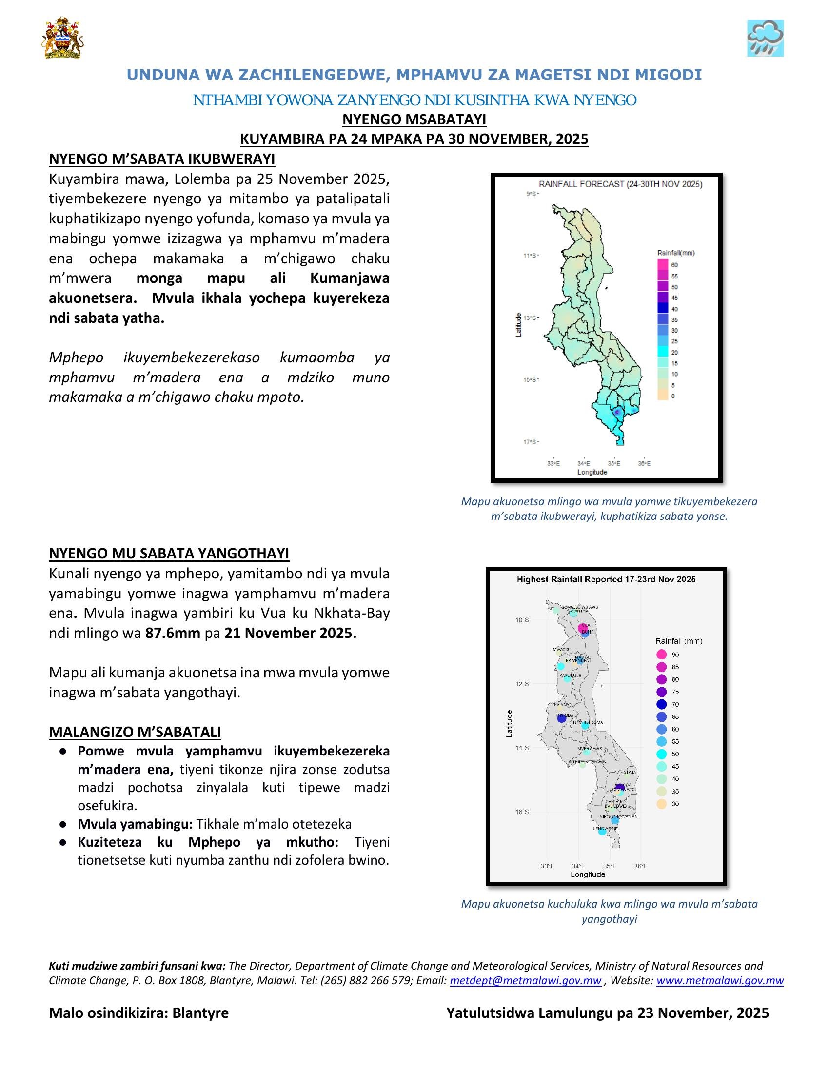 Nyengo msabata ikubwerayi 24-30th Nov 2025