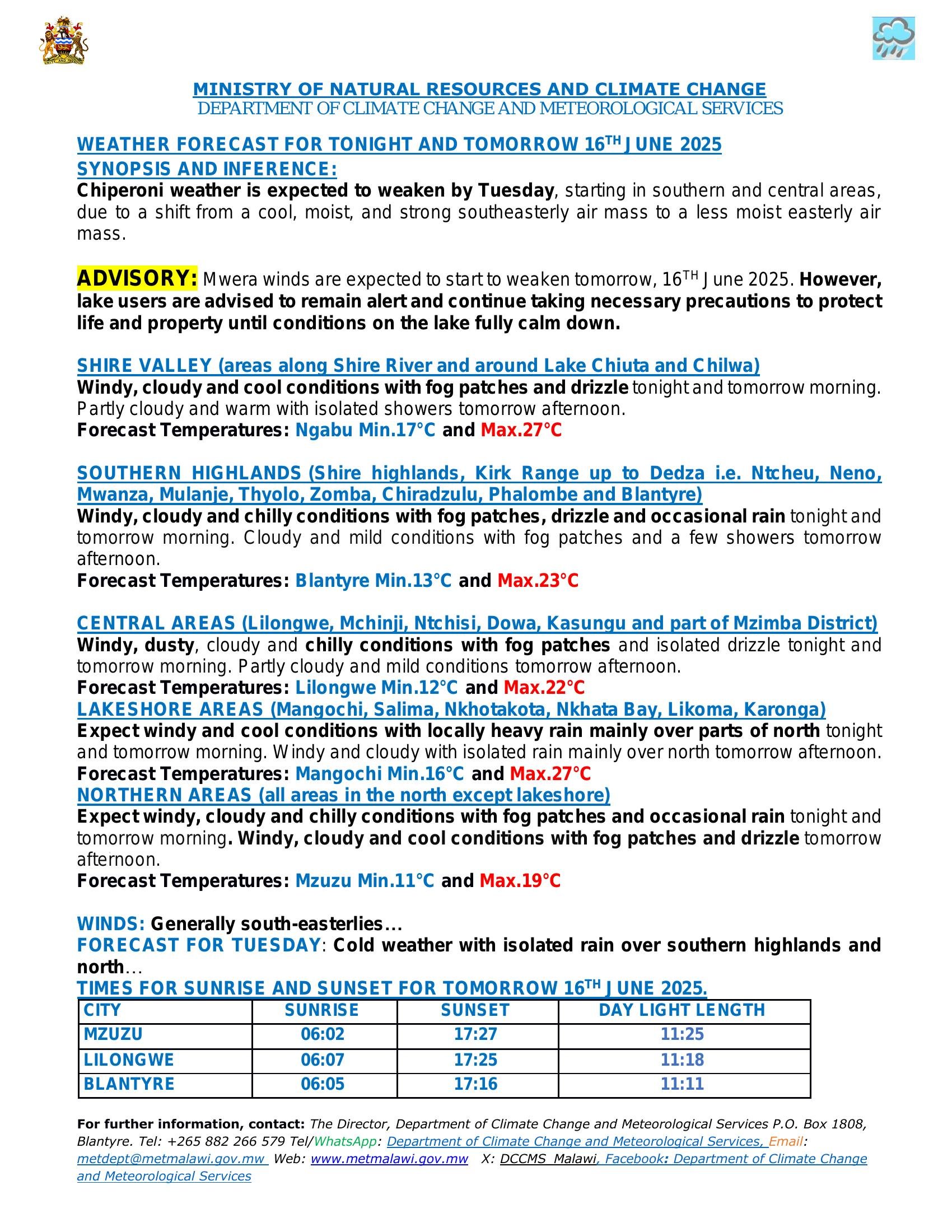 Weather Forecast 16 June 2025
