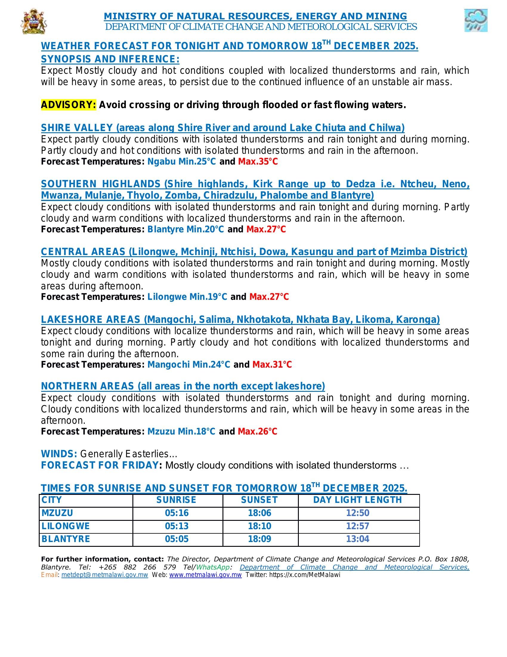 Weather Forecast 18th December 2025