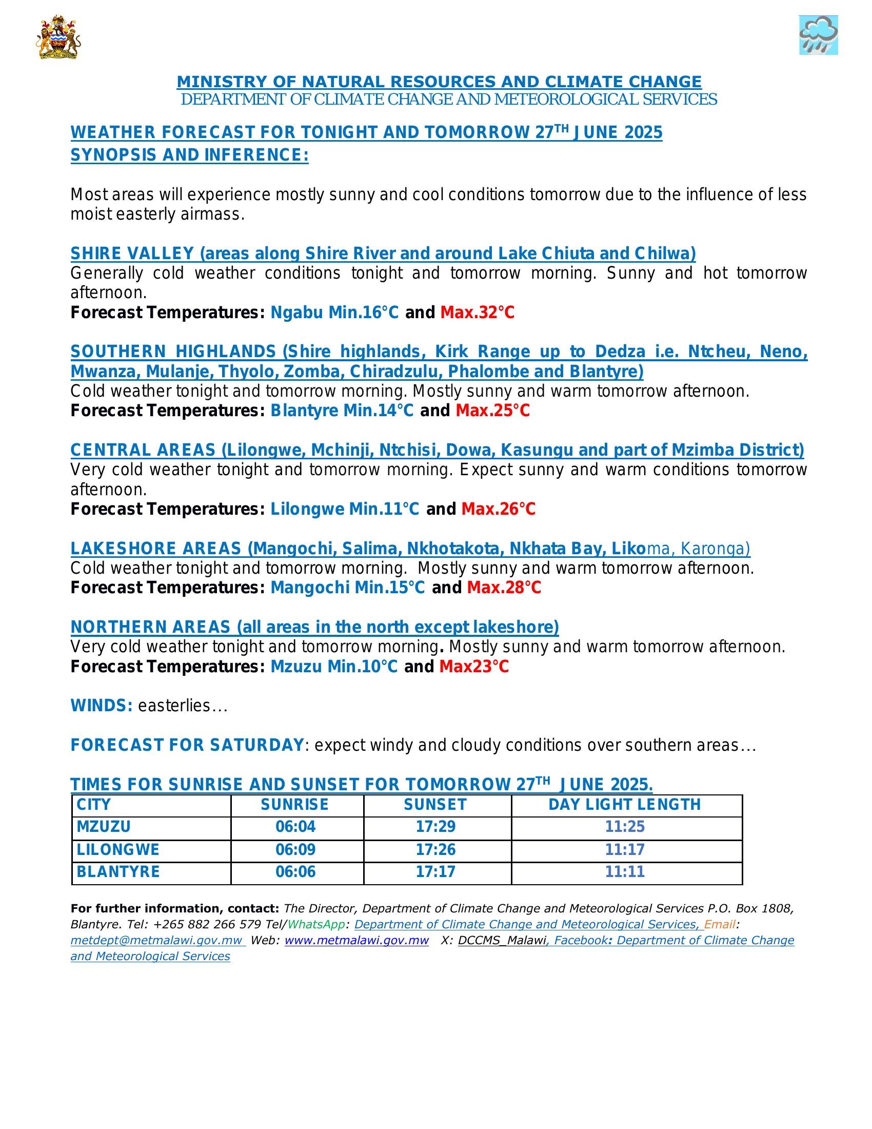 Weather Forecast 27 June 2025