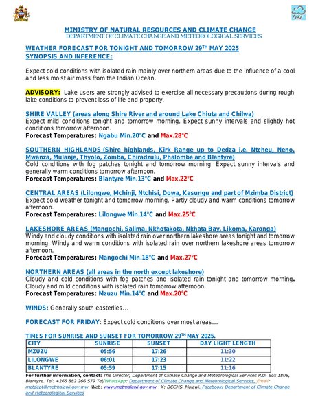 Weather Forecast 29 May 2025