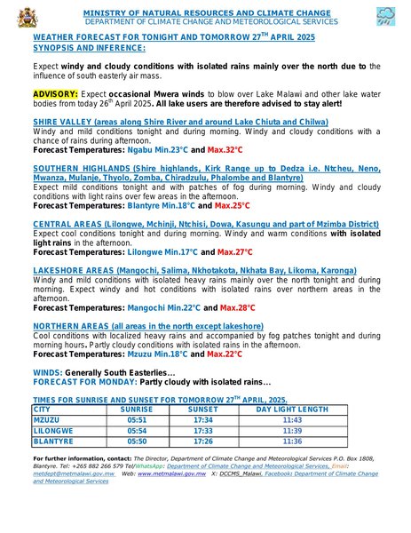 Weather Forecast 27 April 2025