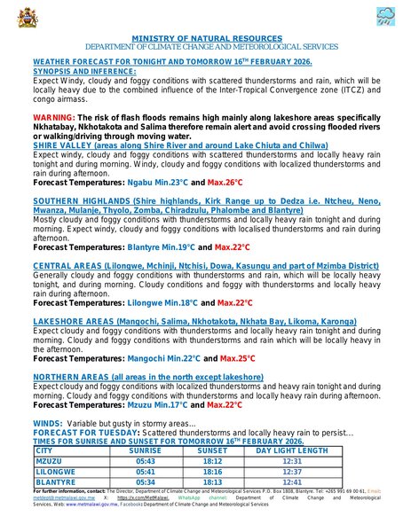 Weather Forecast 16th February 2026