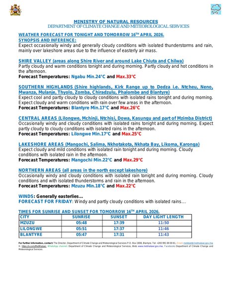 Weather Forecast 16th April 2026