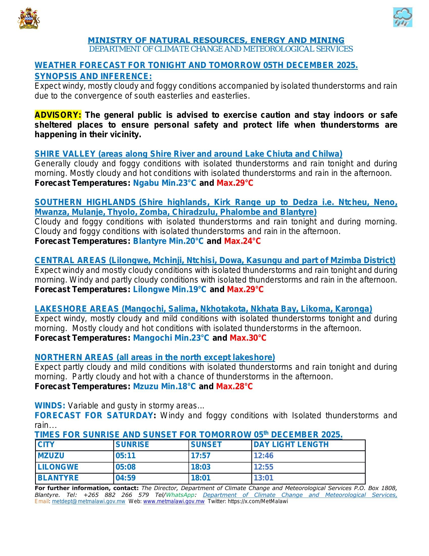 Weather Forecast 05th December 2025