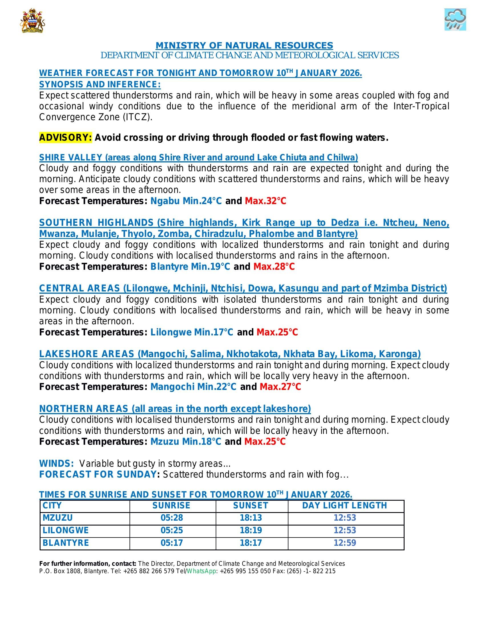 Weather Forecast 10th January 2026