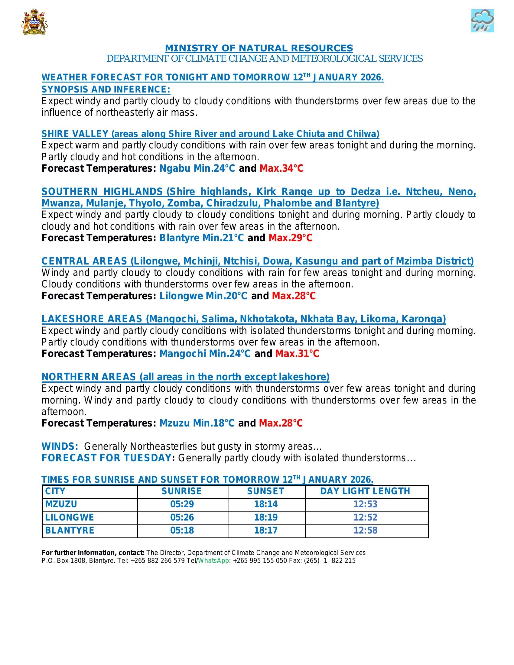 Weather Forecast 12th January 2026
