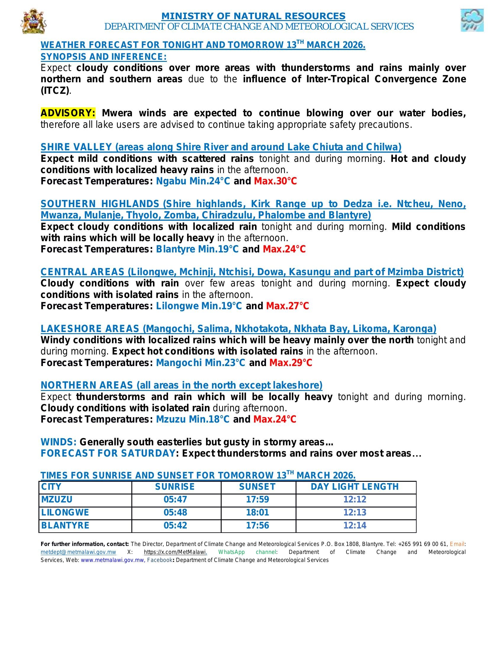 Weather Forecast 13th March 2026