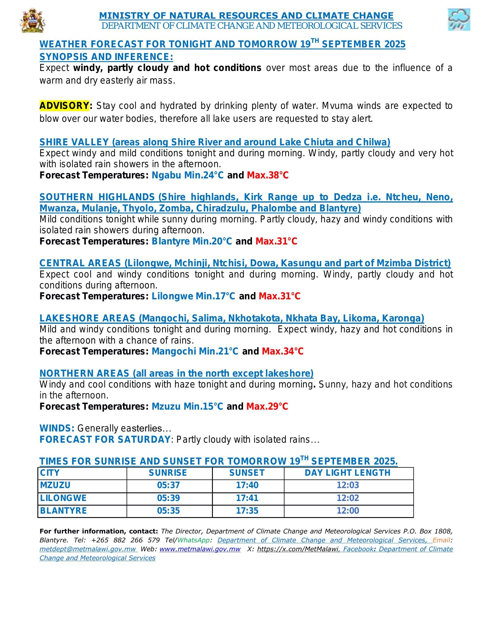 Weather Forecast 19 September 2025