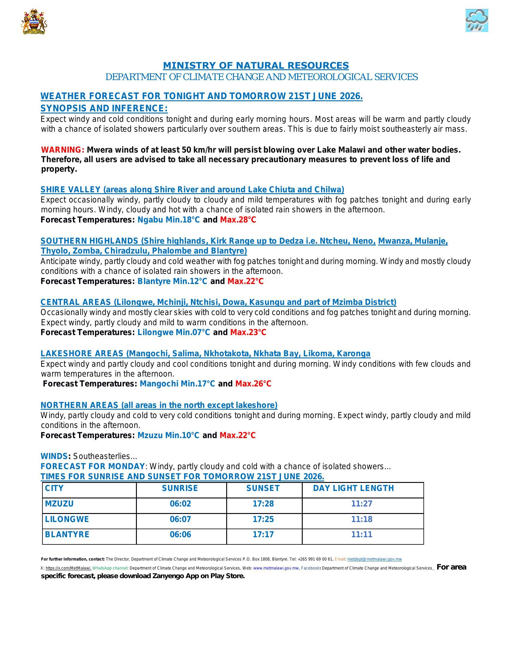 Weather Forecast 21st June 2026