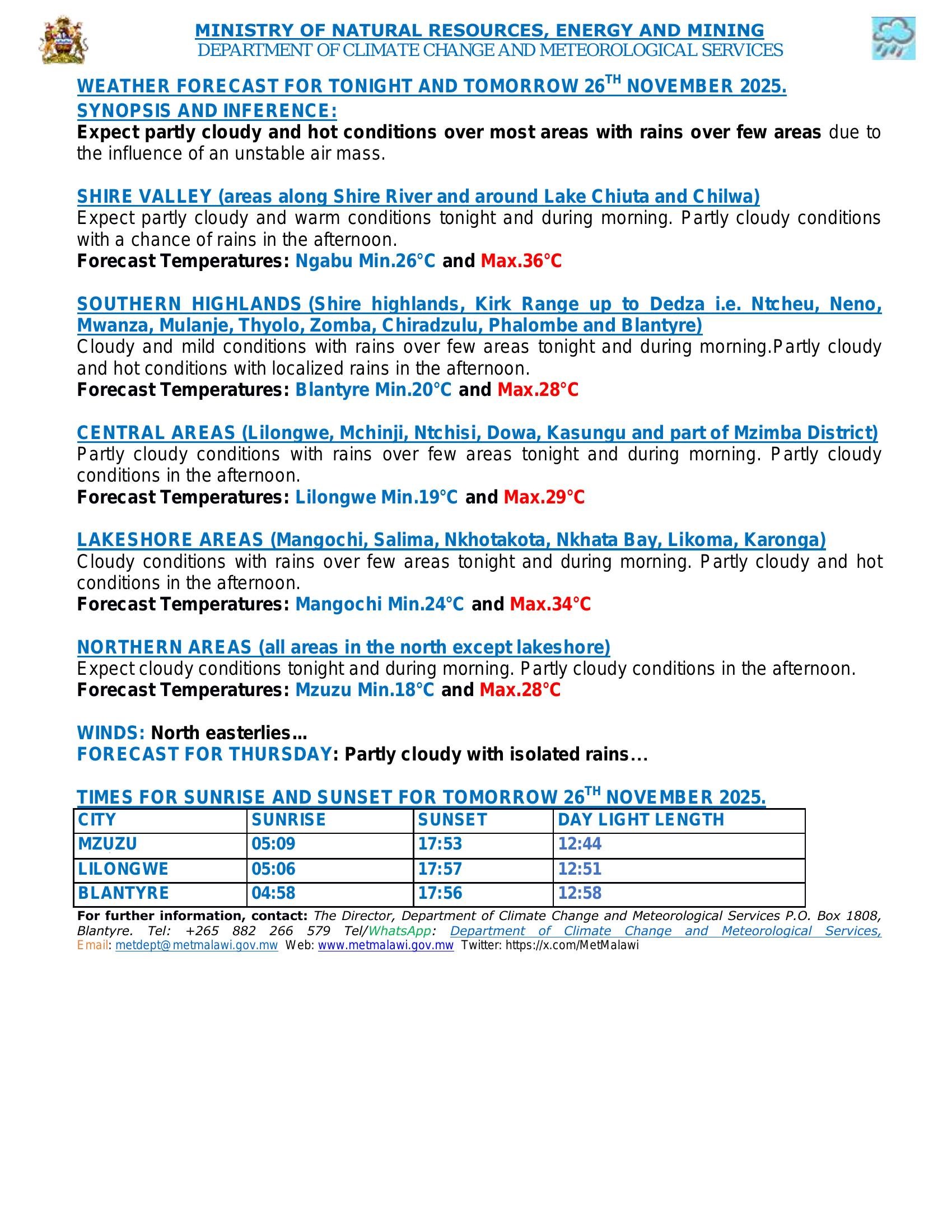 Weather Forecast 26th November 2025