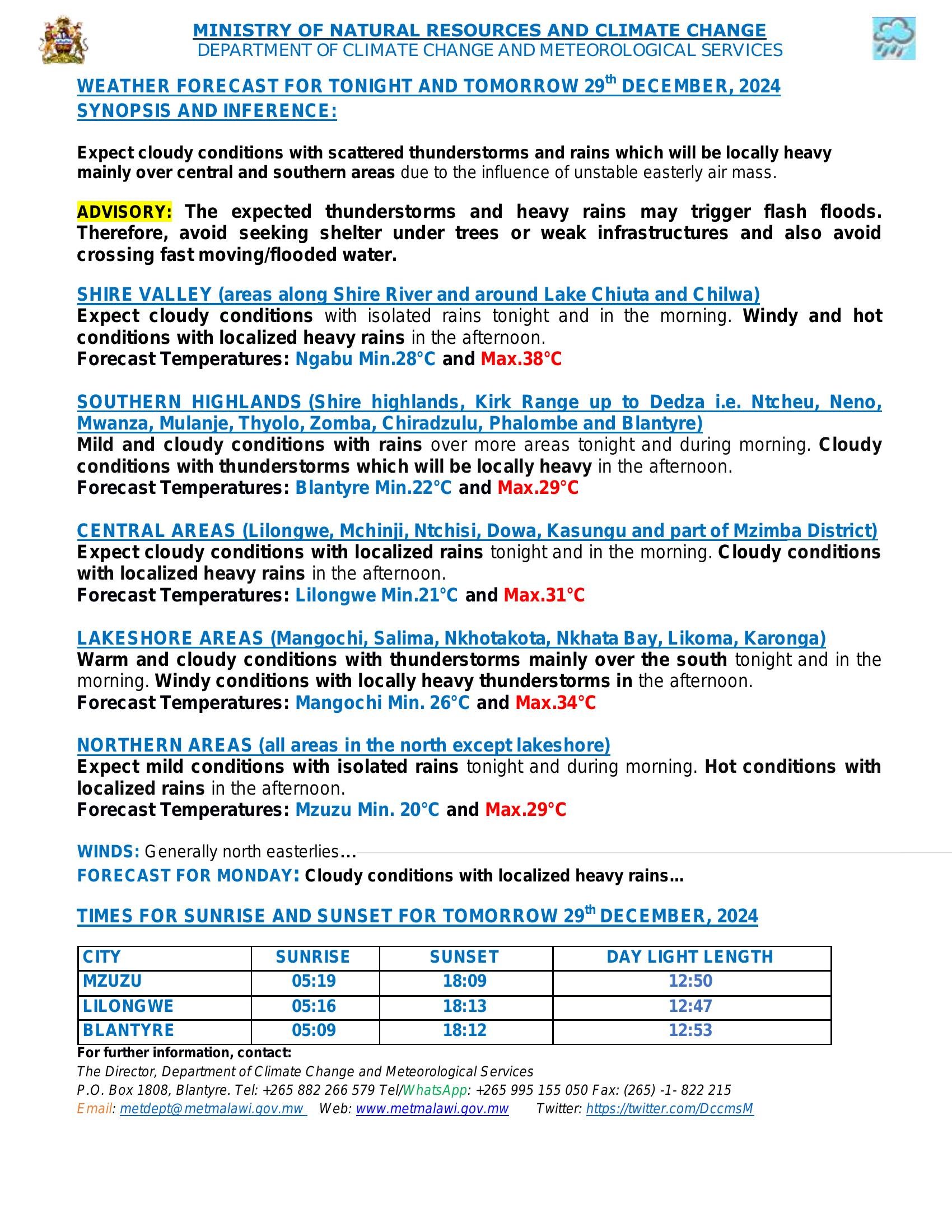 Weather Forecast 29 December 2024