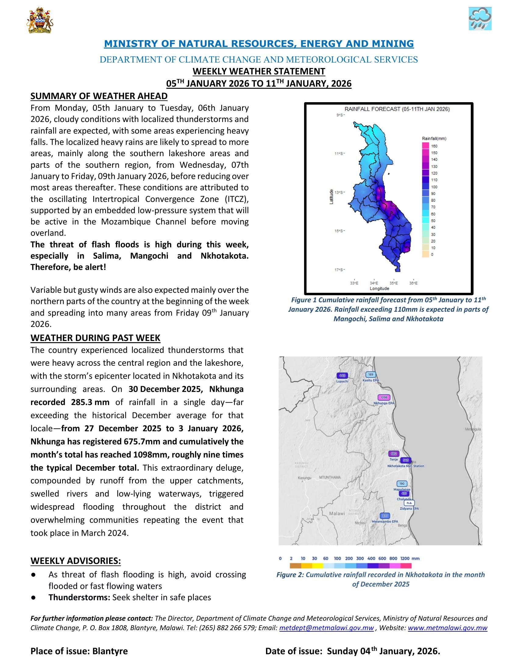 Weakly Weather Update 05- 11 Jan 2026