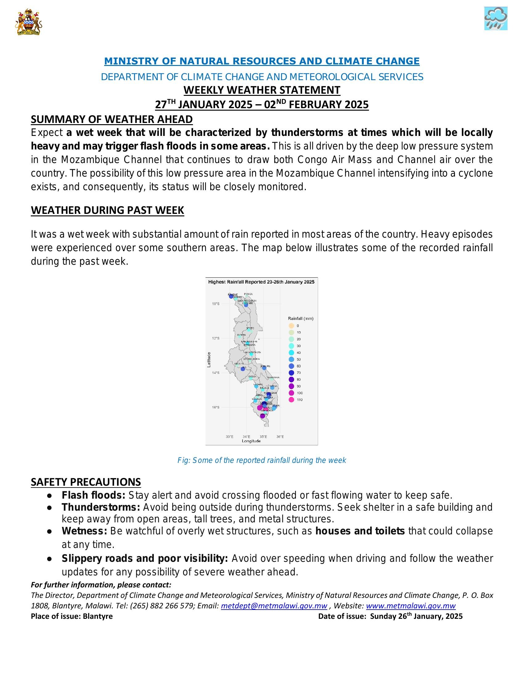 Weekly Weather Update 27 Jan - 2 Feb 2025